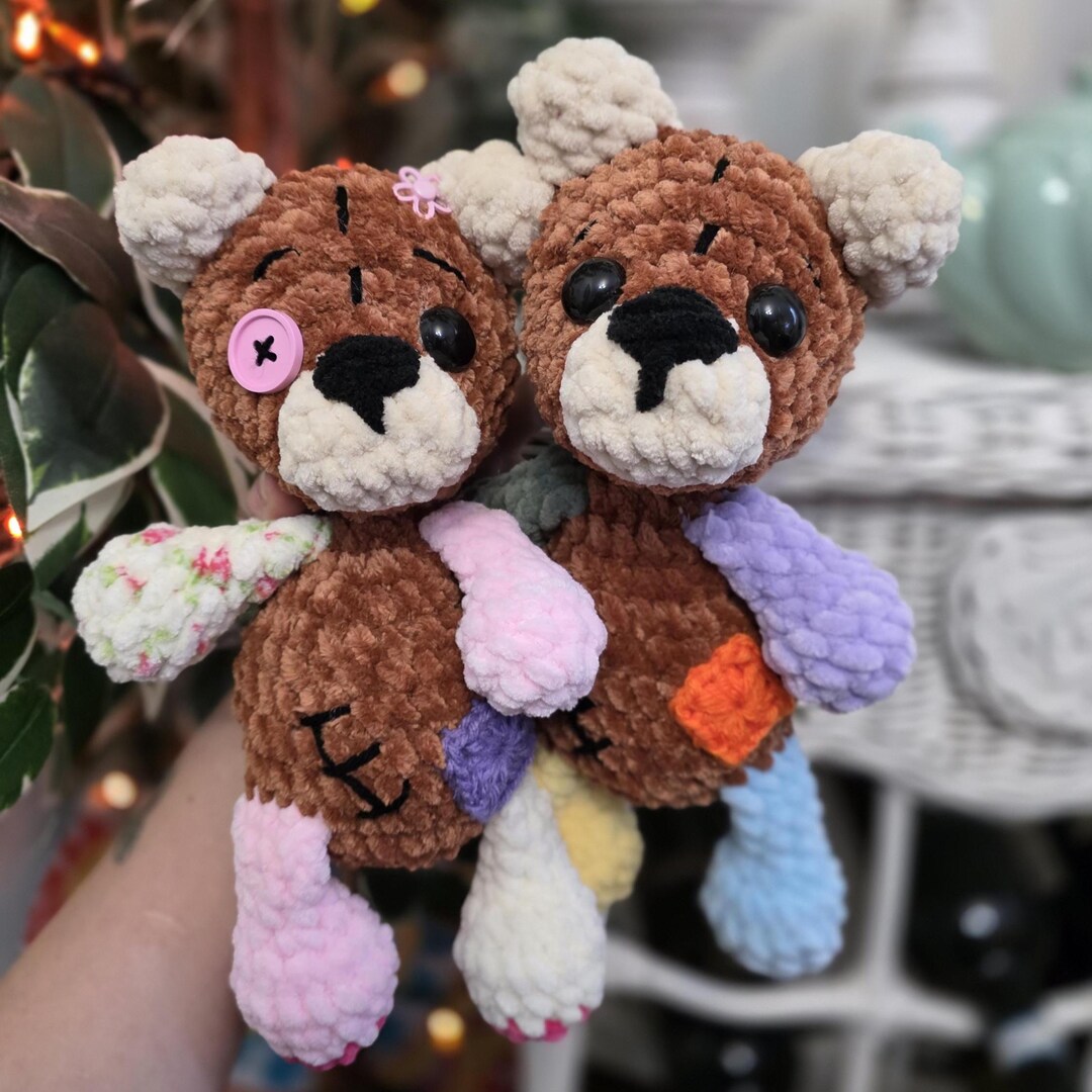 Handmade Patchwork Teddy Bear Plushies | Crocheted Stuffed Animals | - Etsy