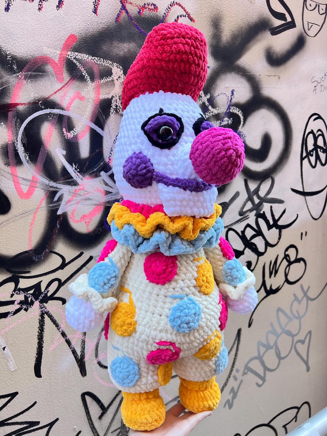 Jumbo Crochet Clown Plushie: Handmade Chenille Yarn Stuffed Toy - Etsy