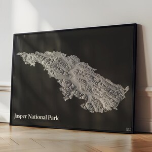 Jasper National Park Map Print of Jasper Mountain Wall Art Framed ...