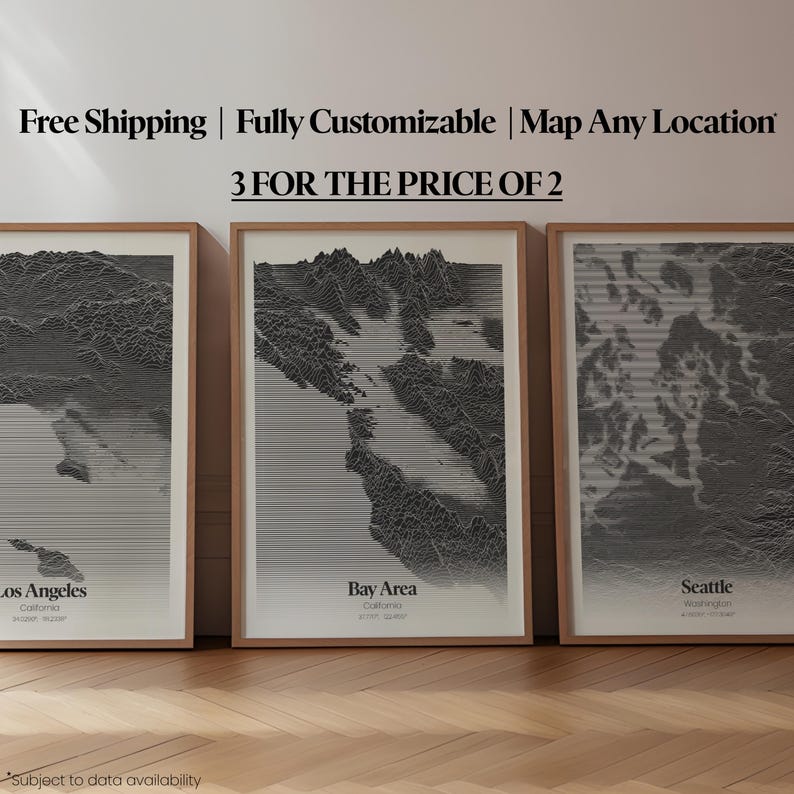 Framed Custom Map Print Poster Any Location Custom Digital Download Map ...