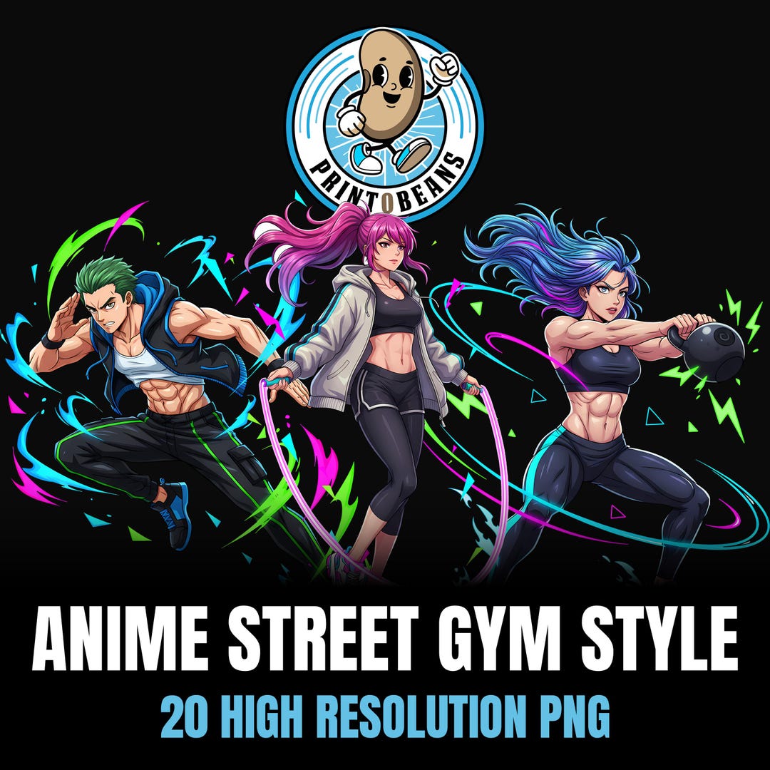 Anime Streetwear Gym PNG Bundle | DTF Sublimation Design Pack | Fitness ...