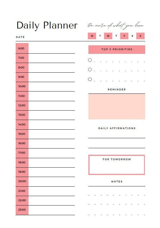 Daily Time Scheduling, Affirmations Printable, Instant Download, Daily ...