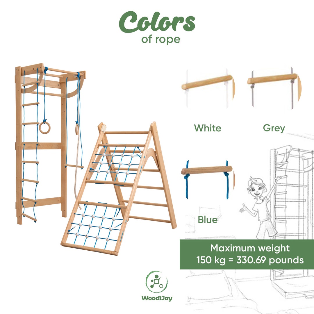 Montessori Climber Wall Indoor Play Gym for Kids, Swedish Ladder ...