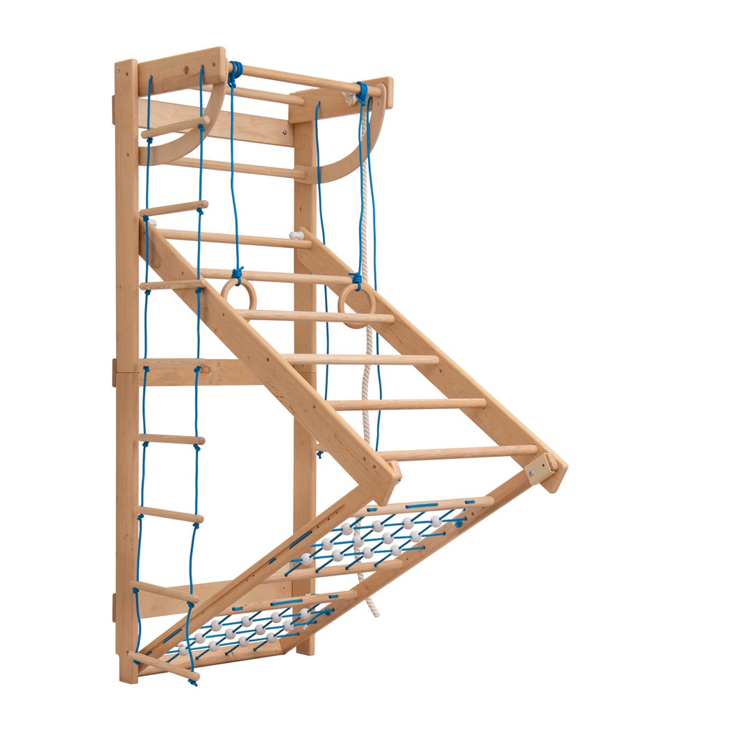 Kids Wooden Gymnastics Bar, Indoor Climbing Frame Monkey Bars Play Gym ...