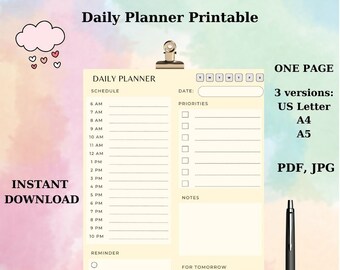 Minimalist Daily Planner Printable Digital Hourly Undated - Etsy