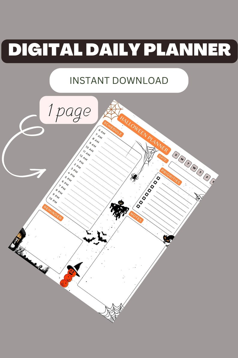 Daily Planner Printable for Halloween Digital One-page Planner ...