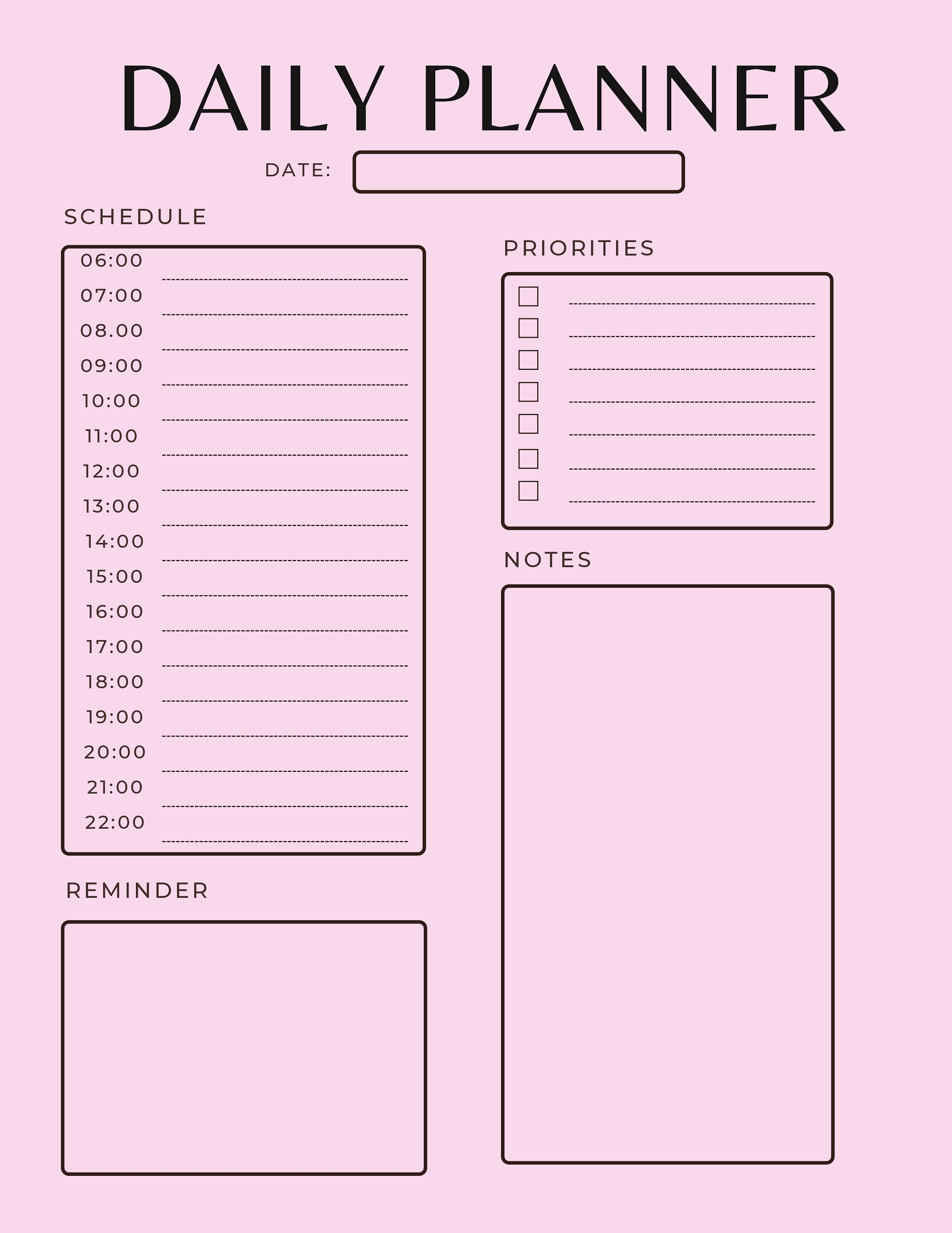 Minimalist Daily Planner Printable Digital Hourly Undated - Etsy