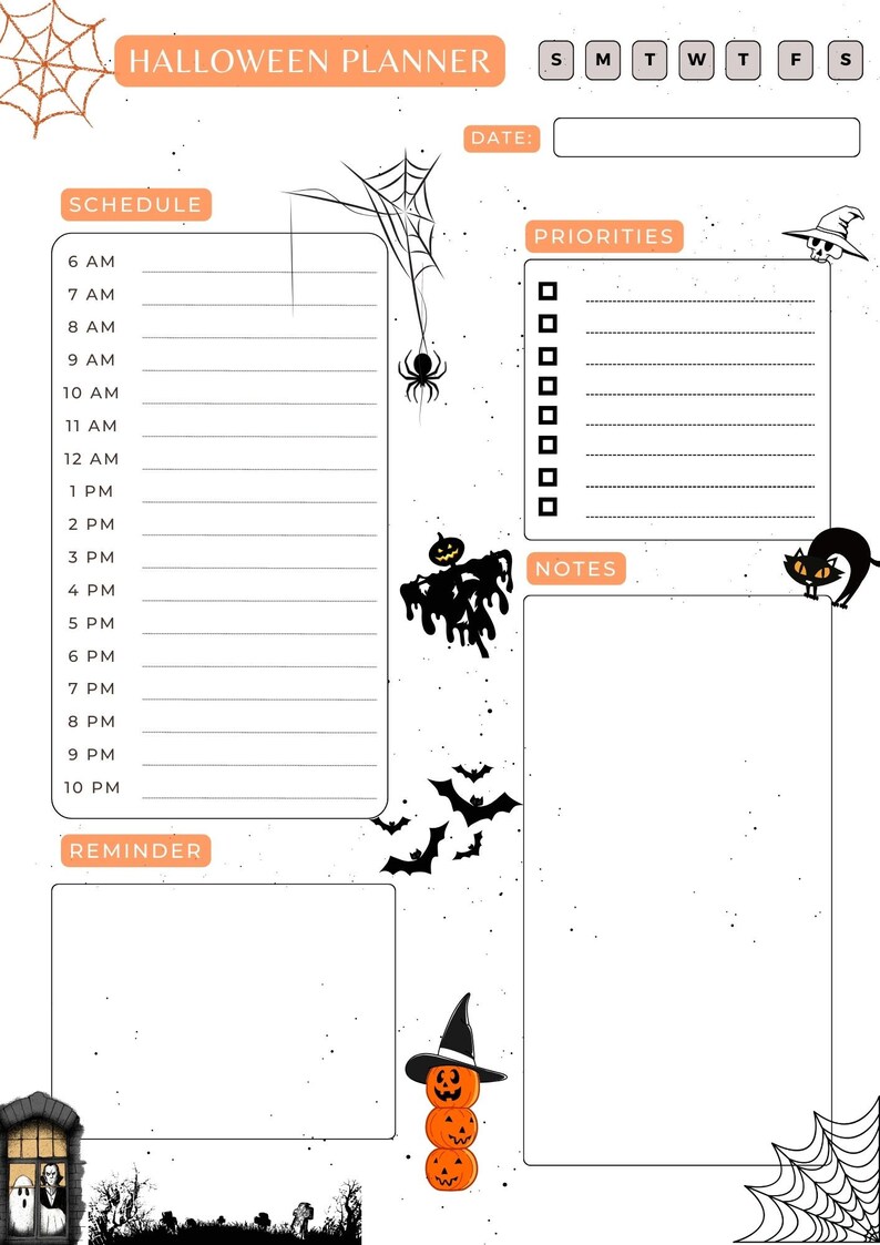 Daily Planner Printable for Halloween Digital One-page Planner ...