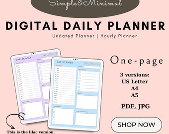 Minimalist Daily Planner Printable Digital Hourly Undated - Etsy