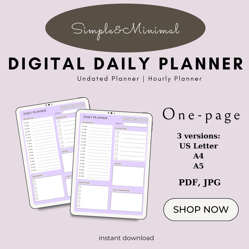 Minimalist Daily Planner Printable Digital to Do List Daily - Etsy