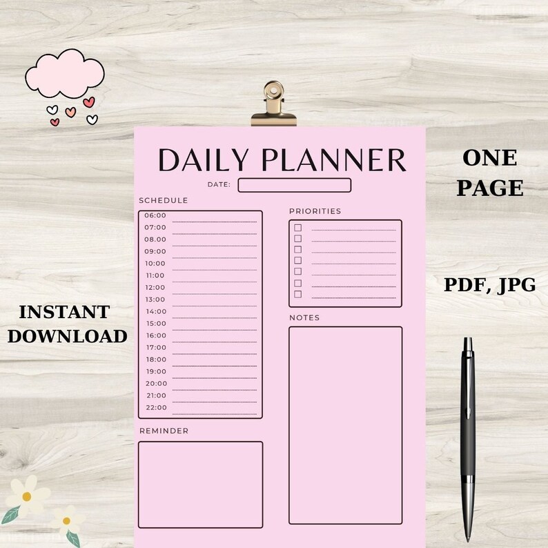 Minimalist Daily Planner Printable Digital Hourly Undated - Etsy