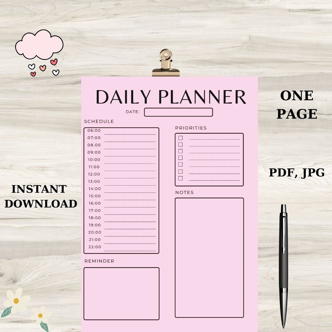 Minimalist Daily Planner Printable Digital Hourly Undated - Etsy
