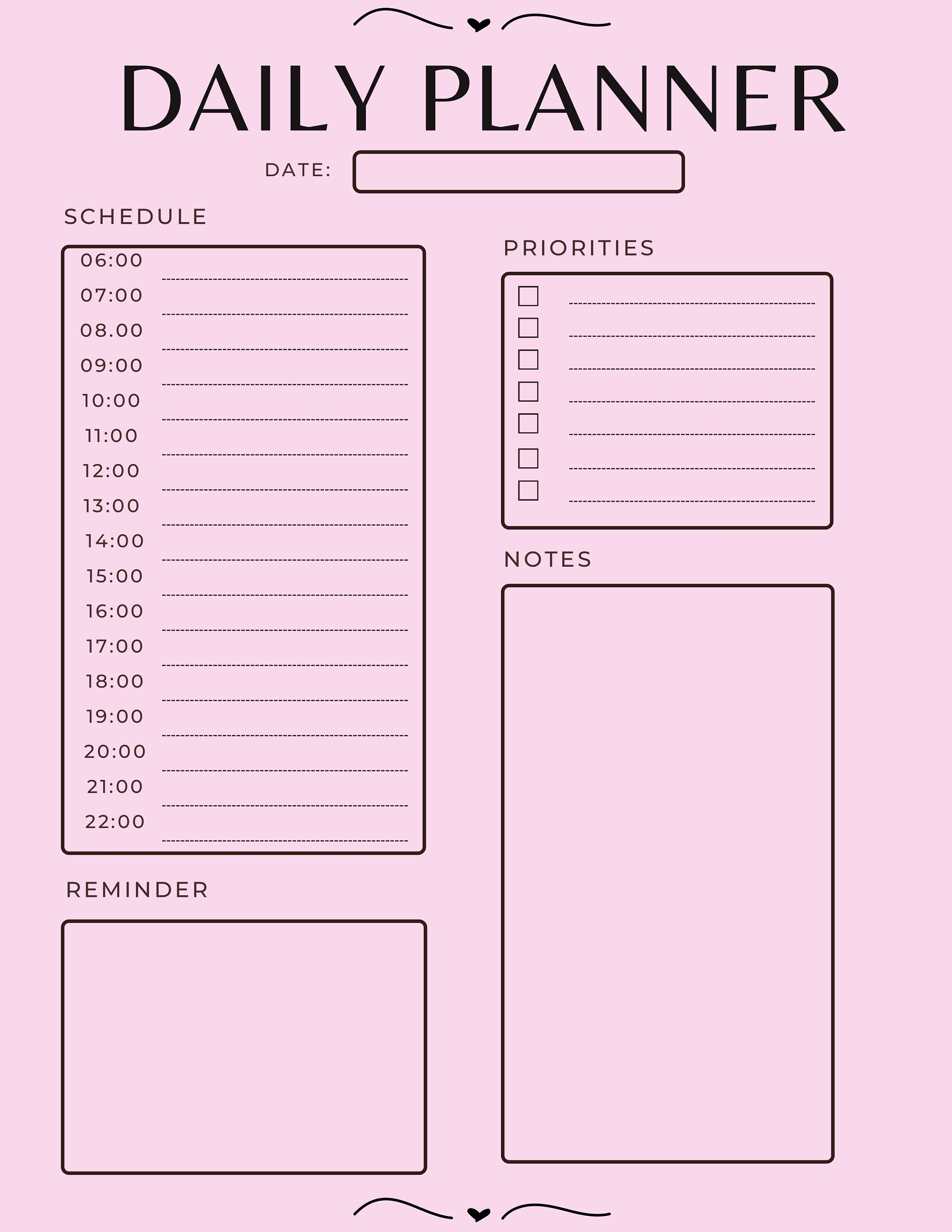 Minimalist Daily Planner Printable Digital Hourly Undated - Etsy