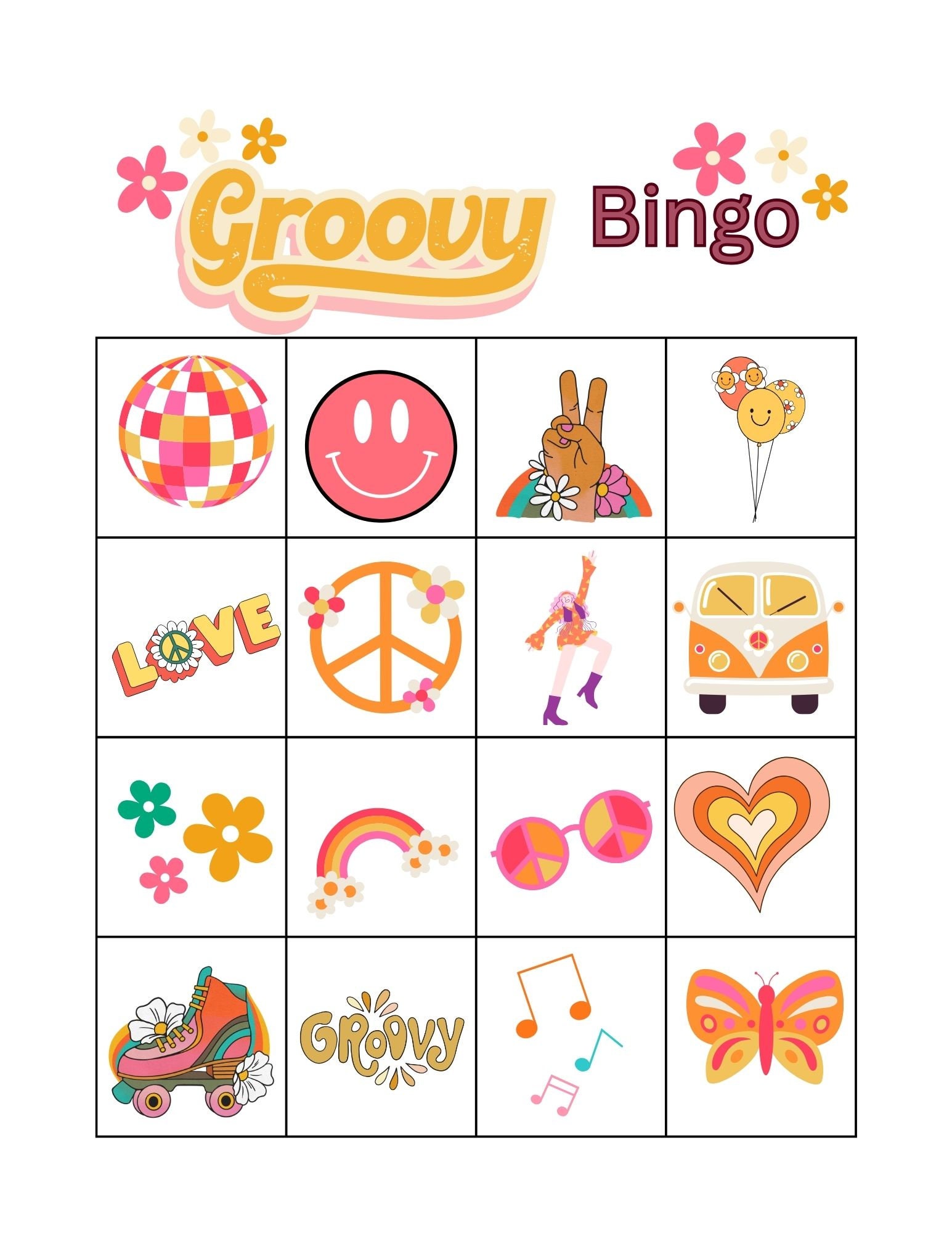 Groovy Bingo Bingo Family Game Party Game Birthday Party - Etsy