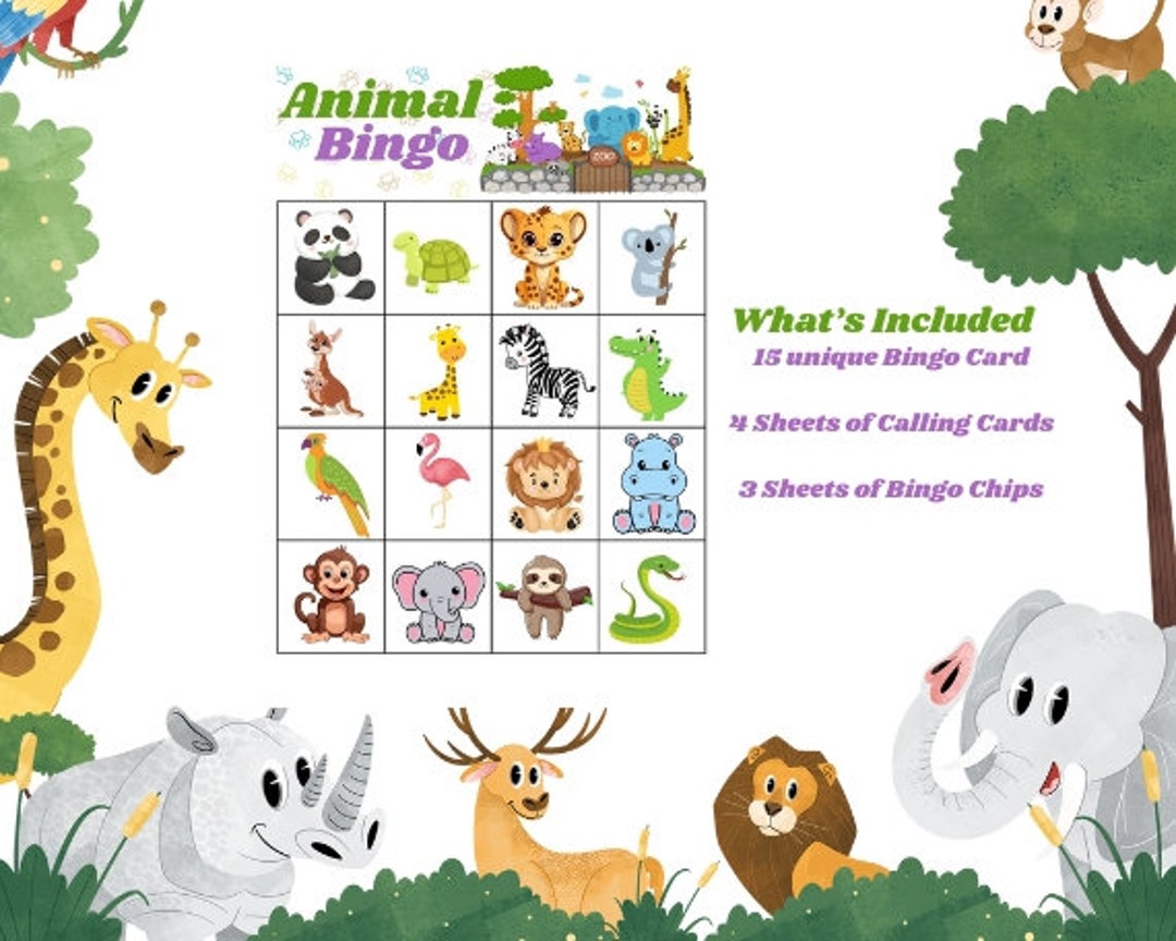 Animal Bingo, Kids Party Game, Bingo, Zoo, Birthday Party Games - Etsy