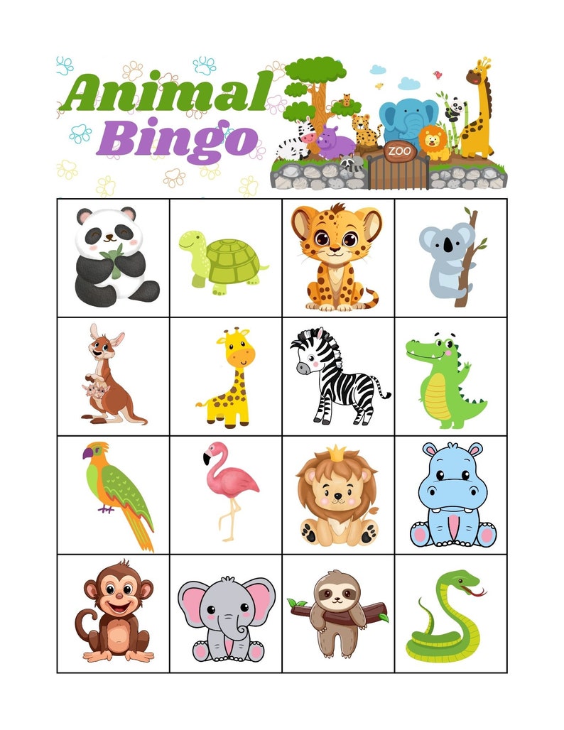 Animal Bingo, Kids Party Game, Bingo, Zoo, Birthday Party Games - Etsy