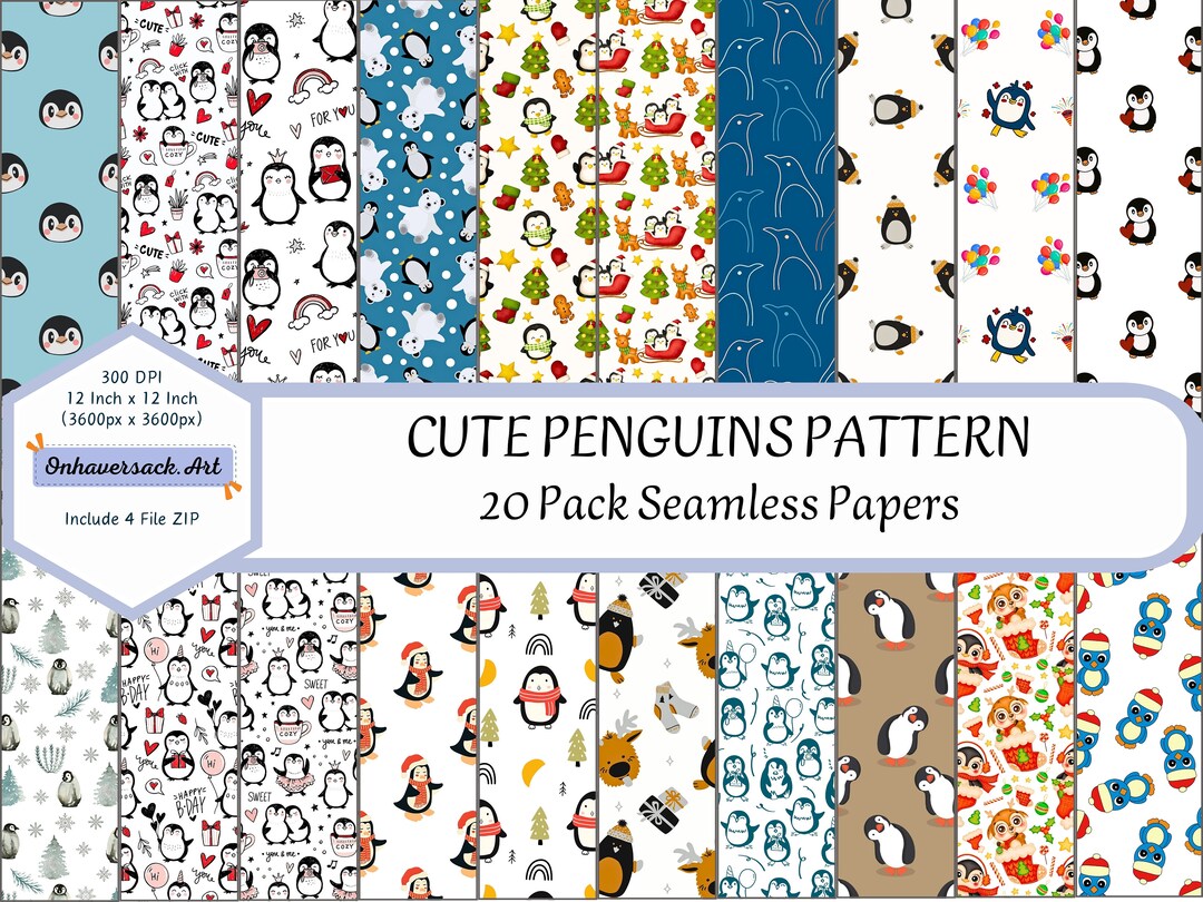 Cute Penguins Digital Paper 300 DPI 20 Pack Digital Paper Penguins ...