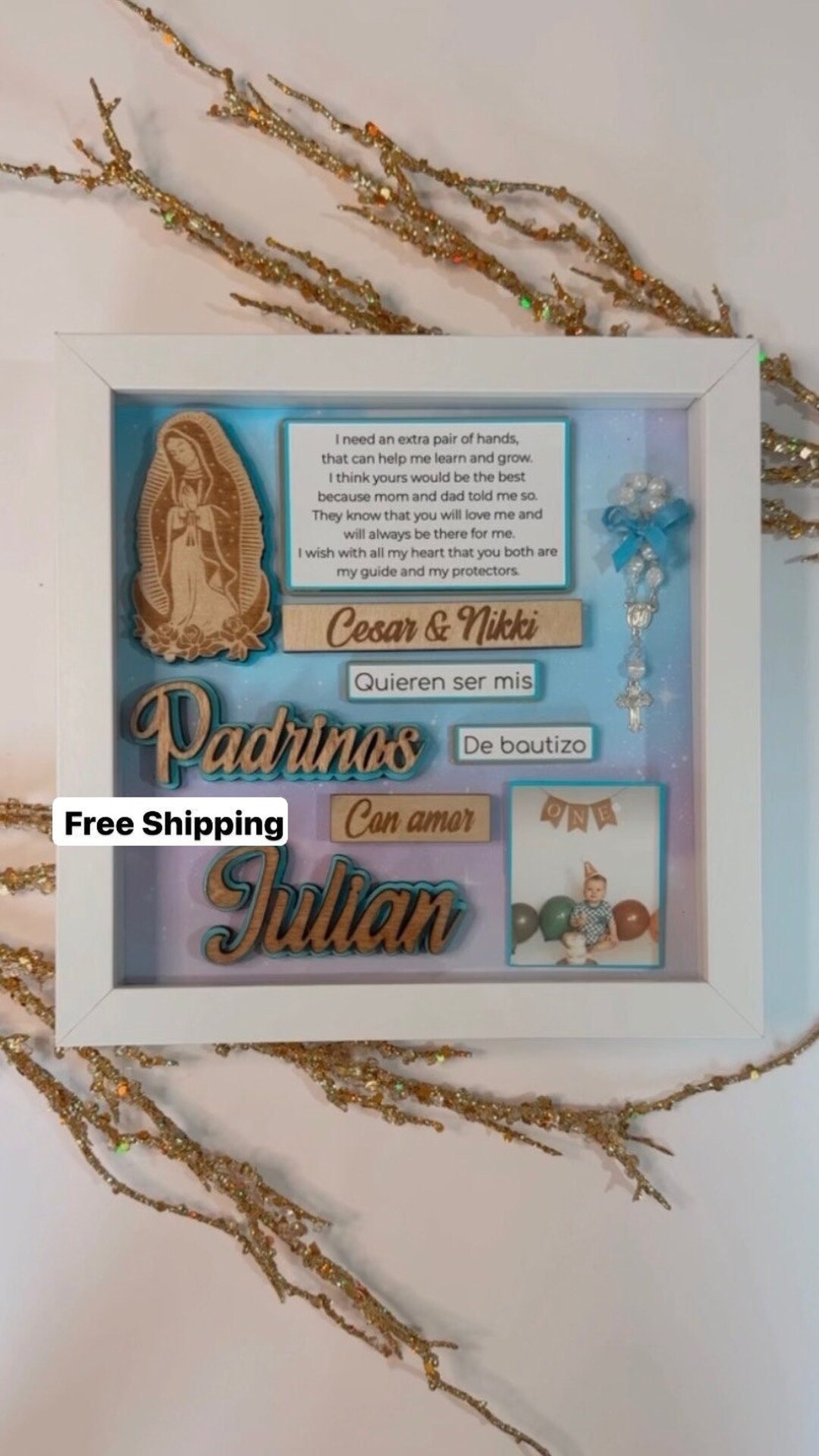 Baptism Proposal Shadow Box, Boys Shadow Box, Catholic Gift, Cuadro ...