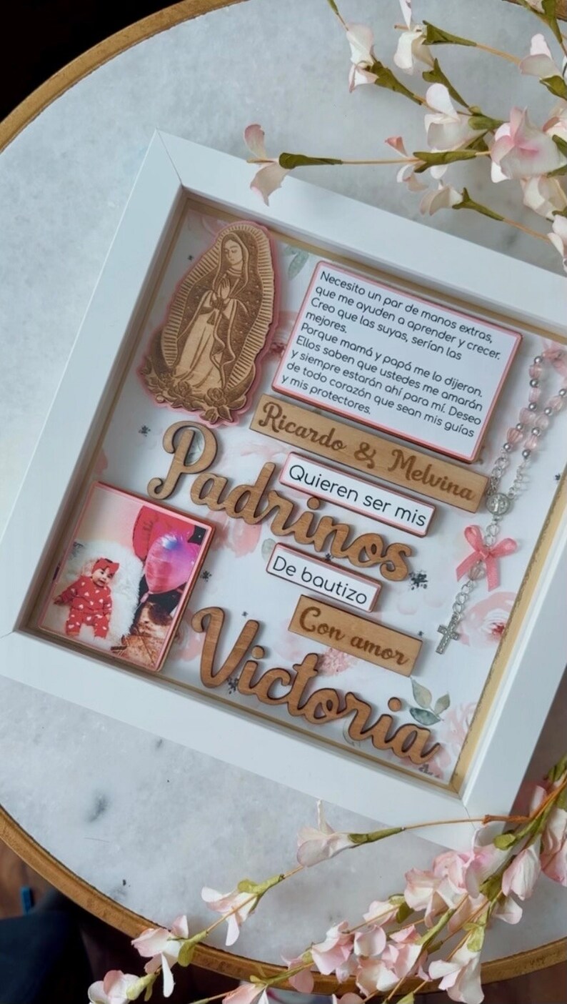 Baptism Proposal Shadow Box, Flower Shadow Box, Catholic Gift, Cuadro ...