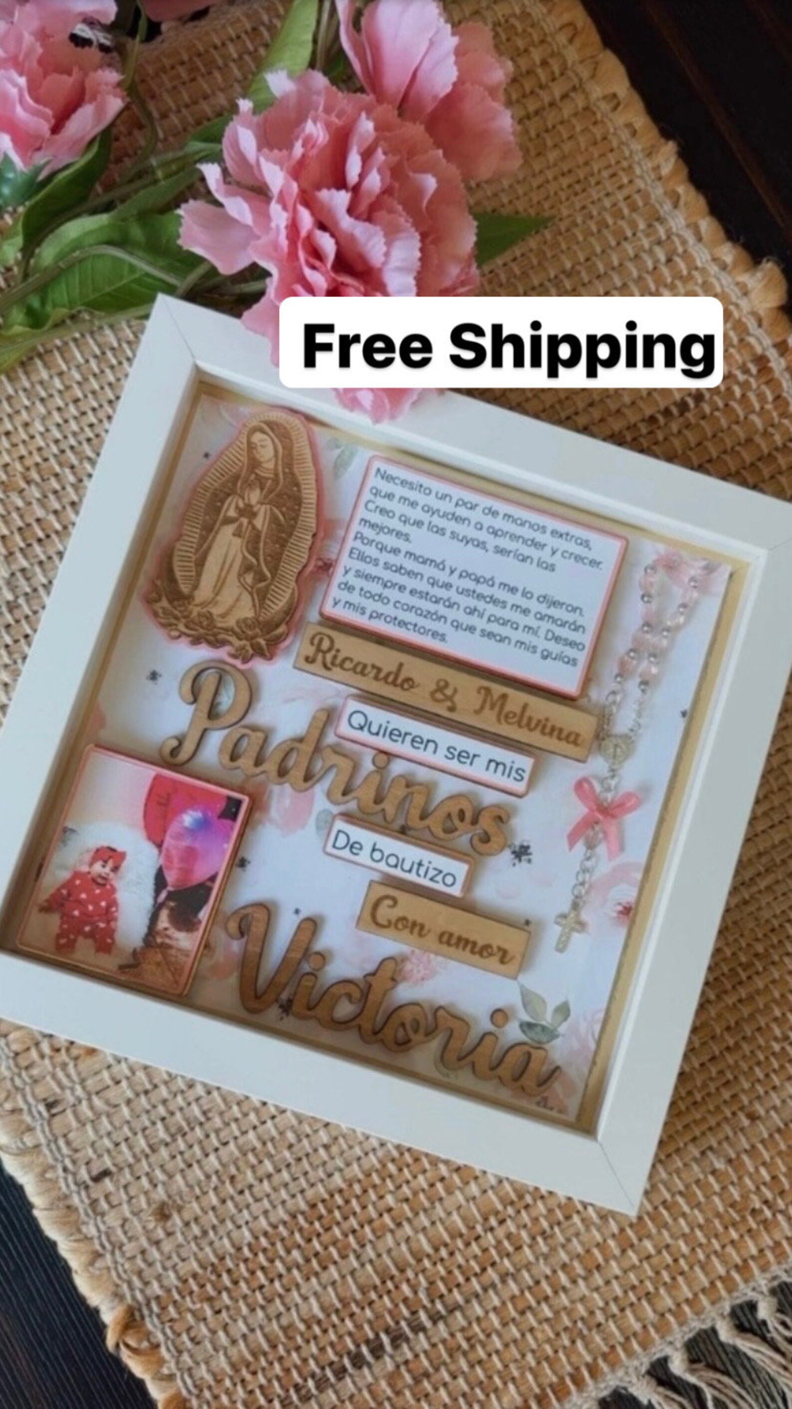 Baptism Proposal Shadow Box, Flower Shadow Box, Catholic Gift, Cuadro ...