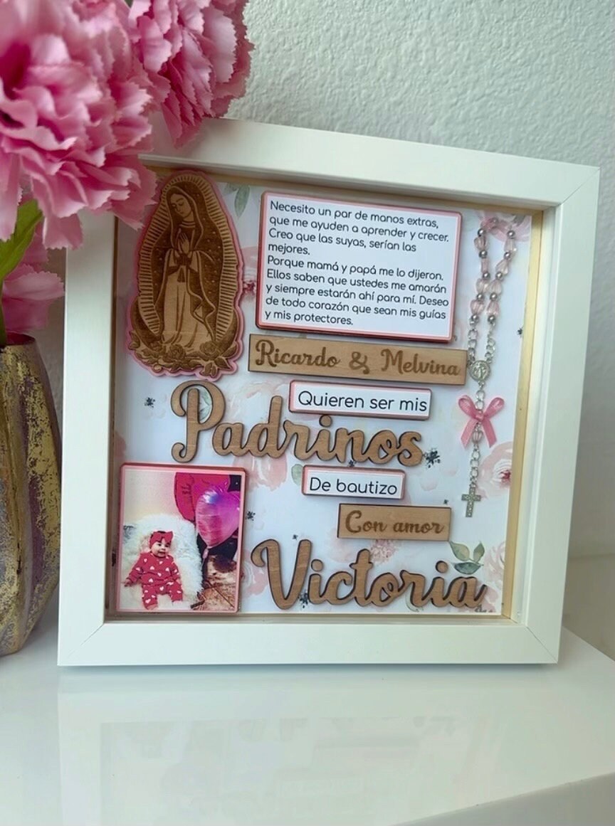 Baptism Proposal Shadow Box, Flower Shadow Box, Catholic Gift, Cuadro ...