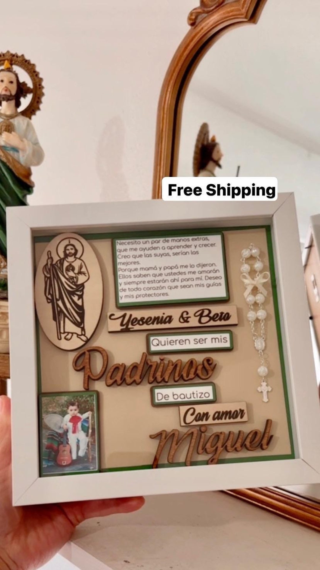 San Judas Tadeo, Baptism Proposal Shadow Box, Boys Shadow Box, Catholic ...