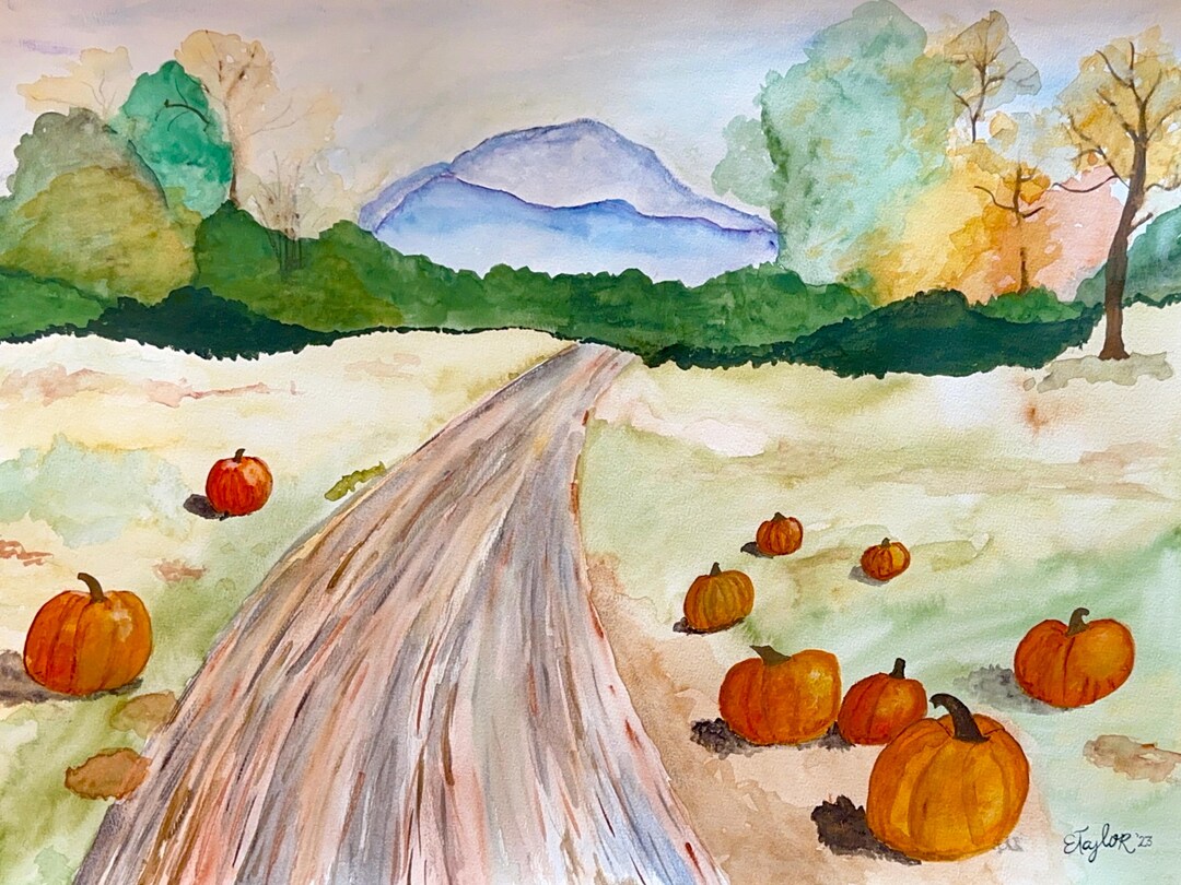 Digital Download - Autumn Watercolor Painting - Pumpkin Patch - Etsy