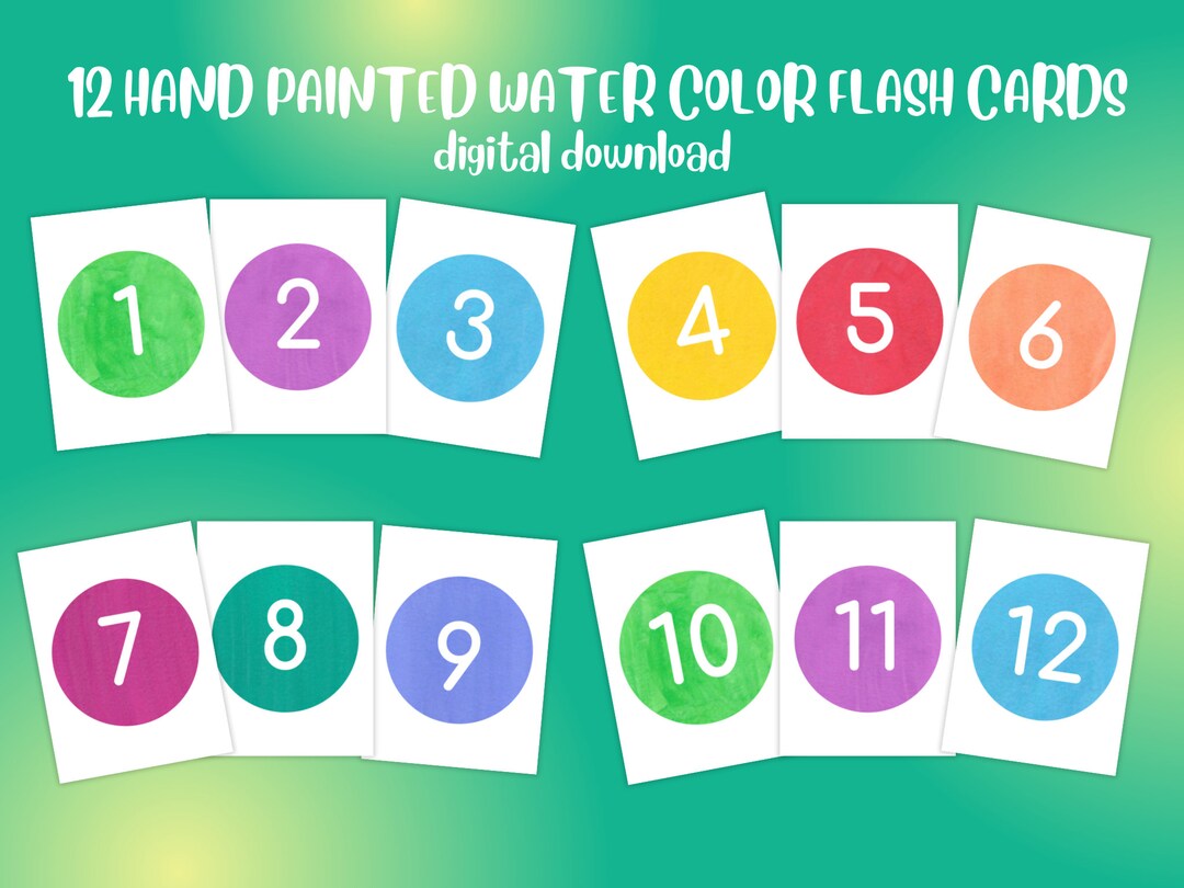 12 Printable Hand Painted Water Color Flash Cards, Montessori Style ...