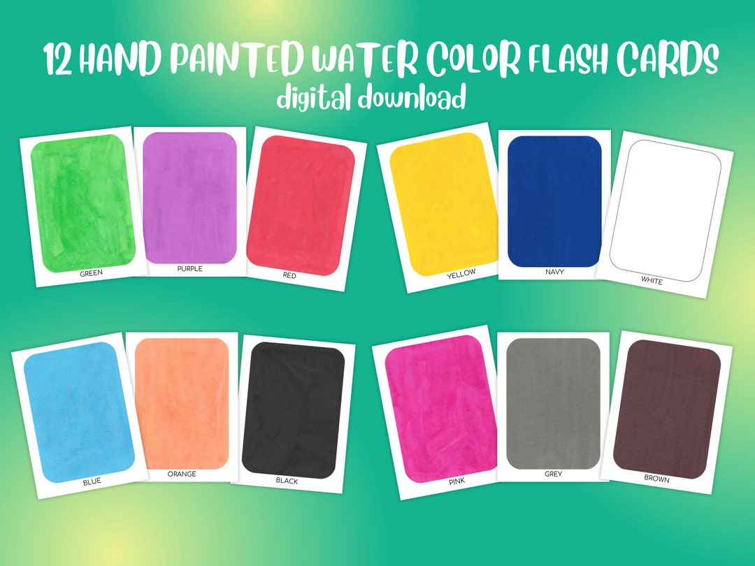 12 Printable Hand Painted Water Color Flash Cards, Montessori Style ...