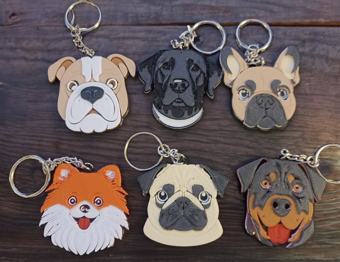 Unique 3D Printed Dog Breed Keychains - Bulldog, Frenchie, Rottweiler ...