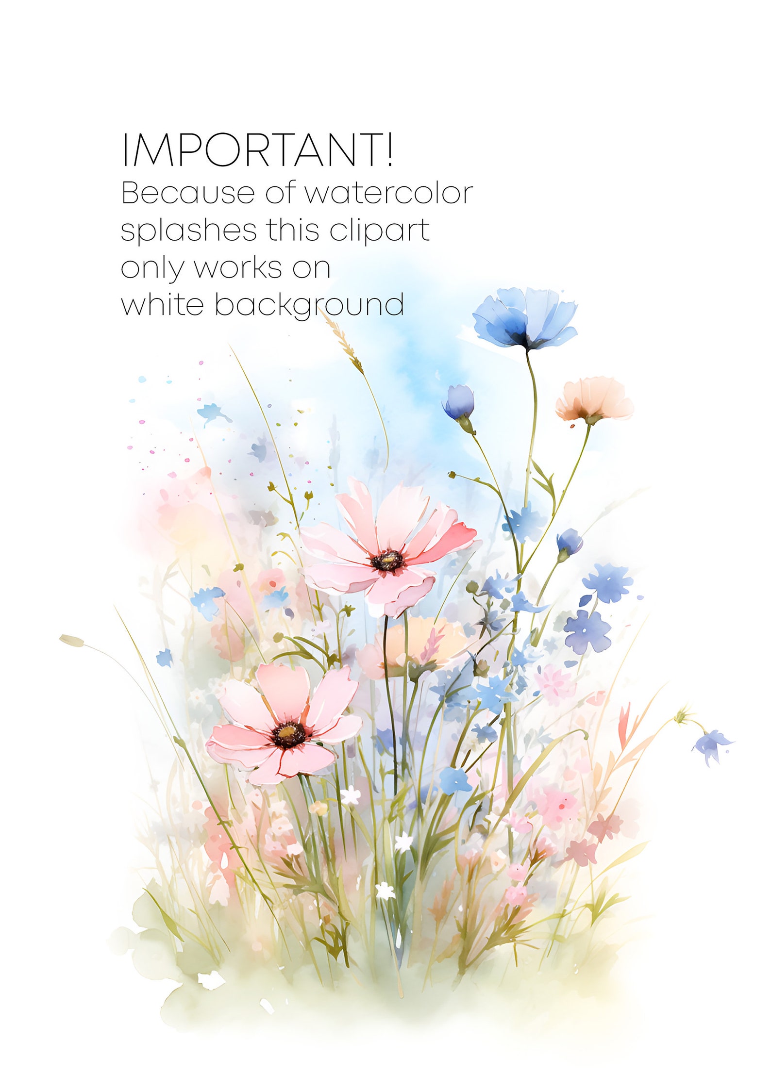 Watercolor Floral Clipart Blush and Baby Blue Flowers Wild - Etsy