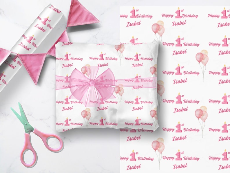 Personalized Name Happy Birthday Wrapping Paper, Happy 1st Birthday ...