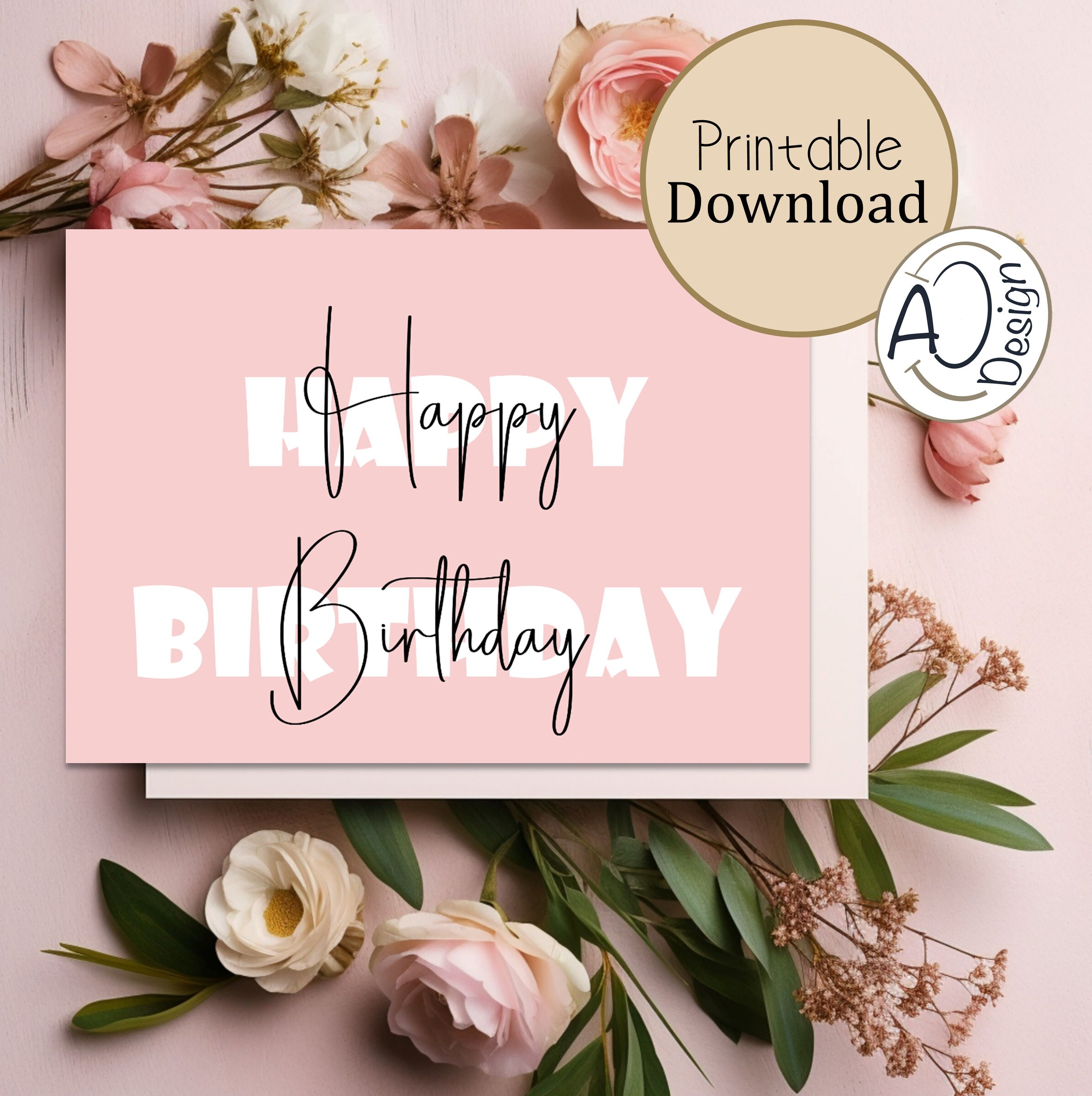 Birthday Printable Cards Set of 6 birthday Blank Card Happy Birthday ...