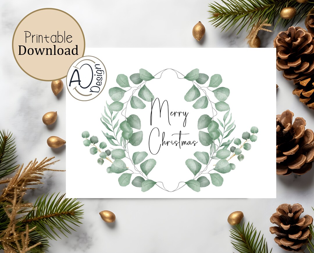 Printable Christmas Card, Minimal Holiday Card, Print at Home Merry ...