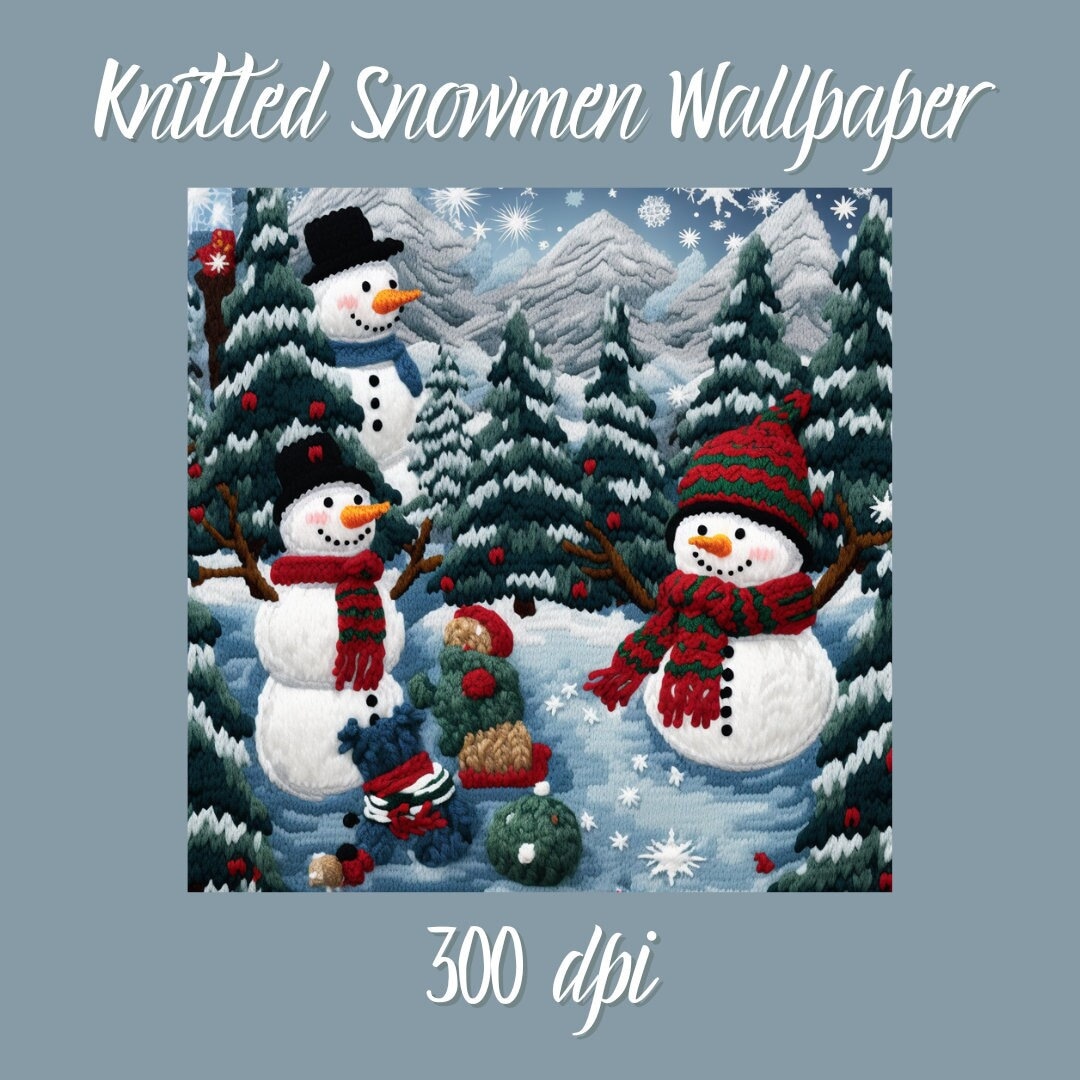 Seamless Knitted and Crocheted Snowmen Wallpaper, Holiday Wallpaper ...