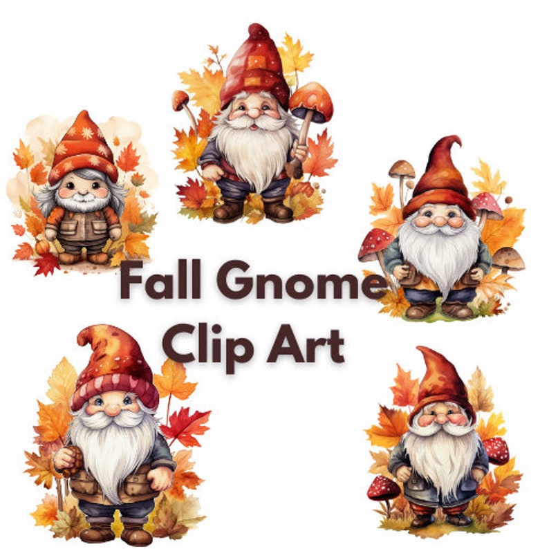 Clip Art Watercolor Fall Gnomes, Leaves, Cute Clip Art, High Resolution ...