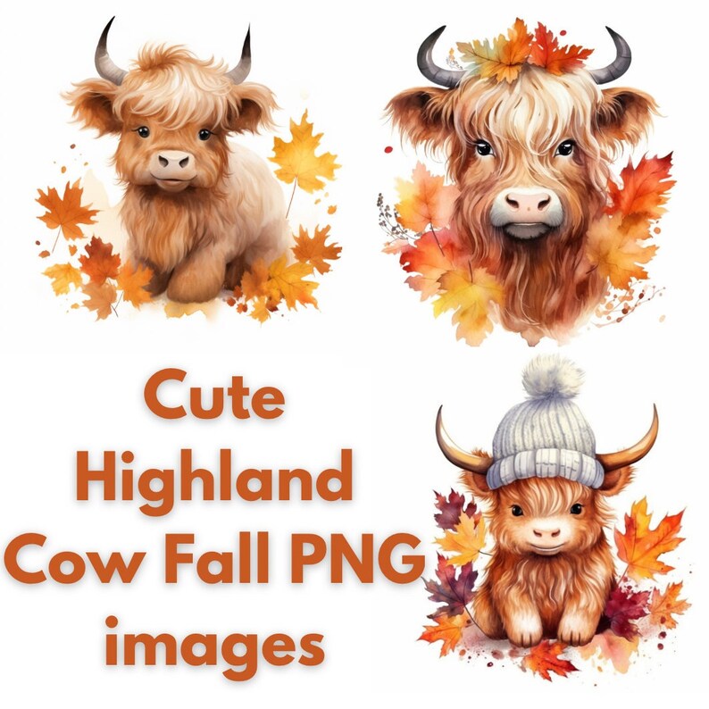 Highland Cow, Autumn, Fall, Leaves - Etsy