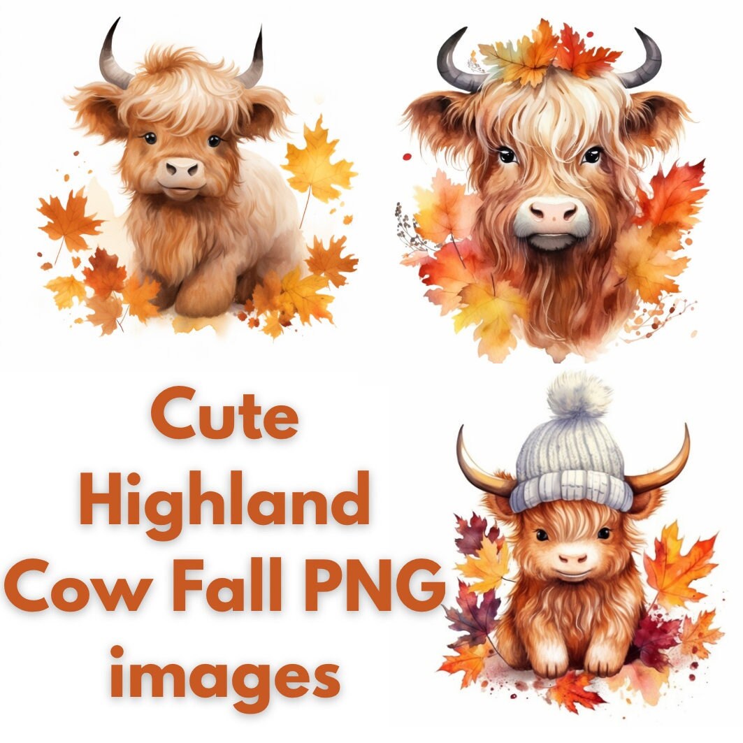 Highland Cow, Autumn, Fall, Leaves - Etsy