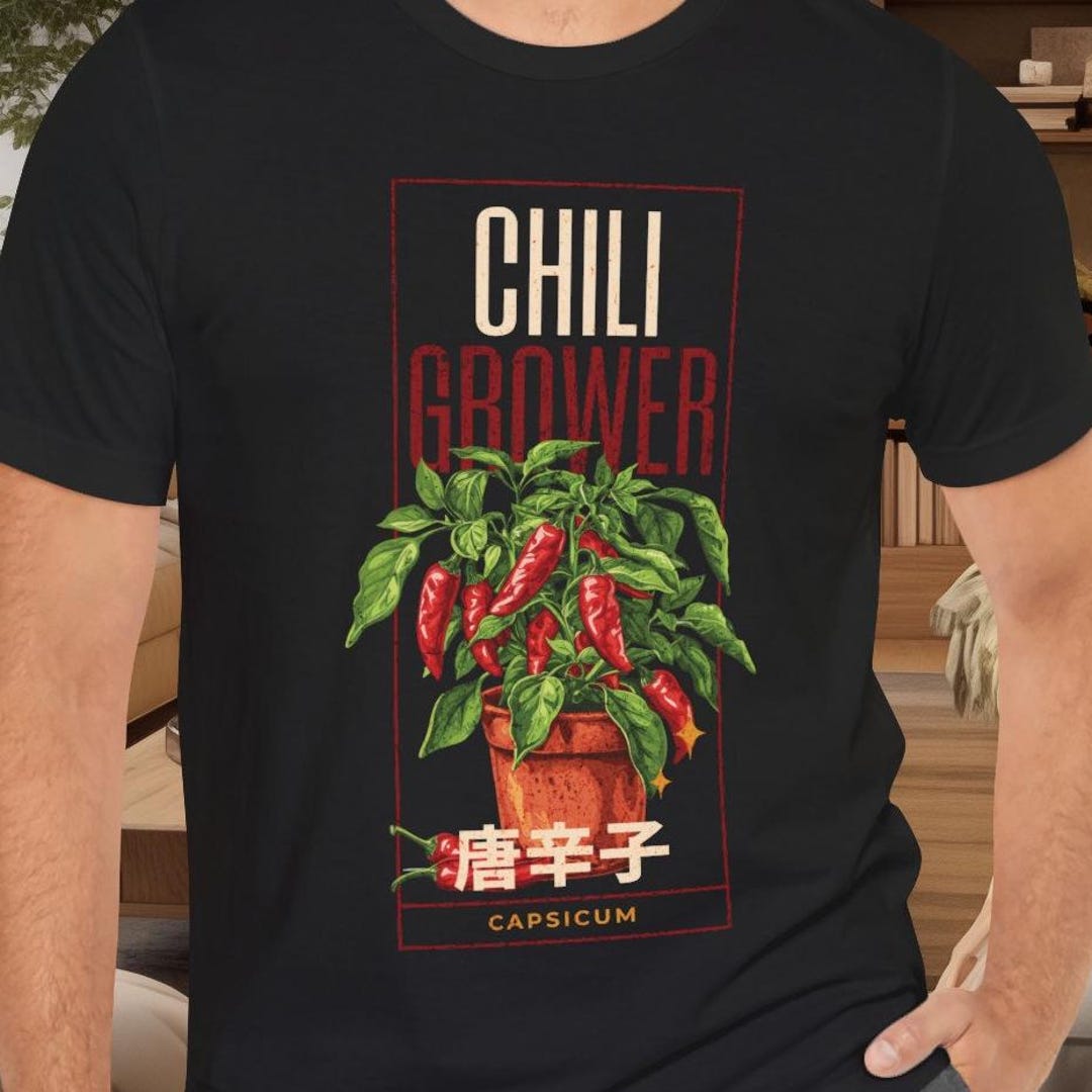 Chili Grower Design With Red Text and a Chili Plant, Chili Fruits and ...