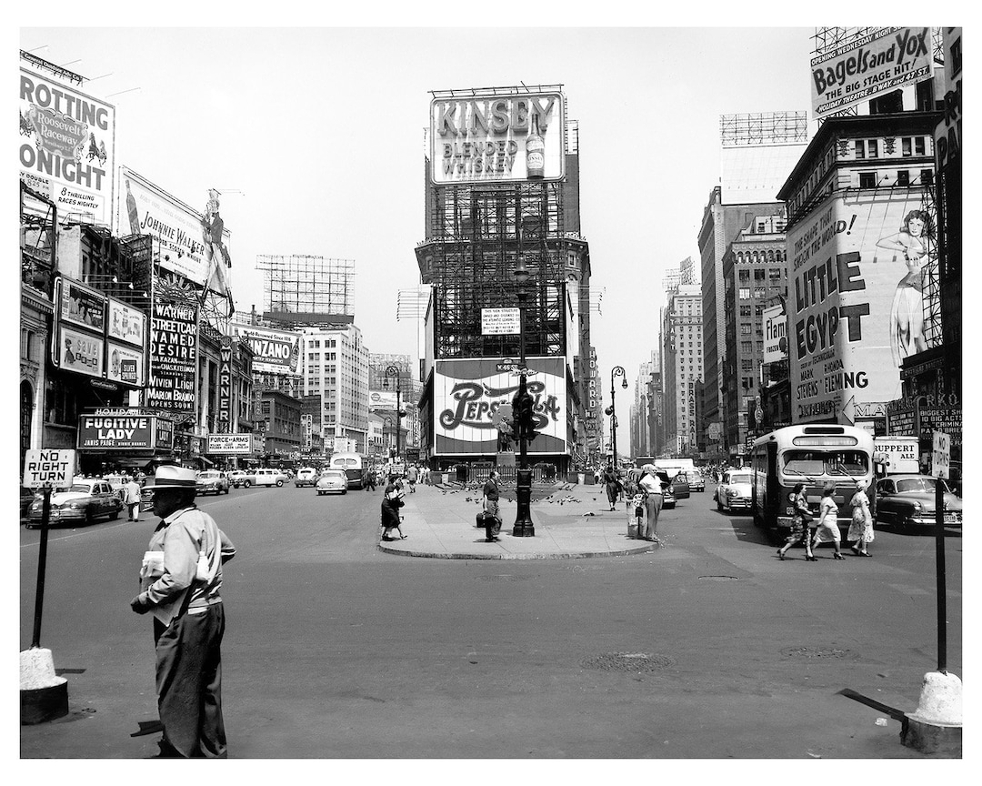 1950s Times Square Photo Print, Vintage NYC Black & White Decor - Etsy