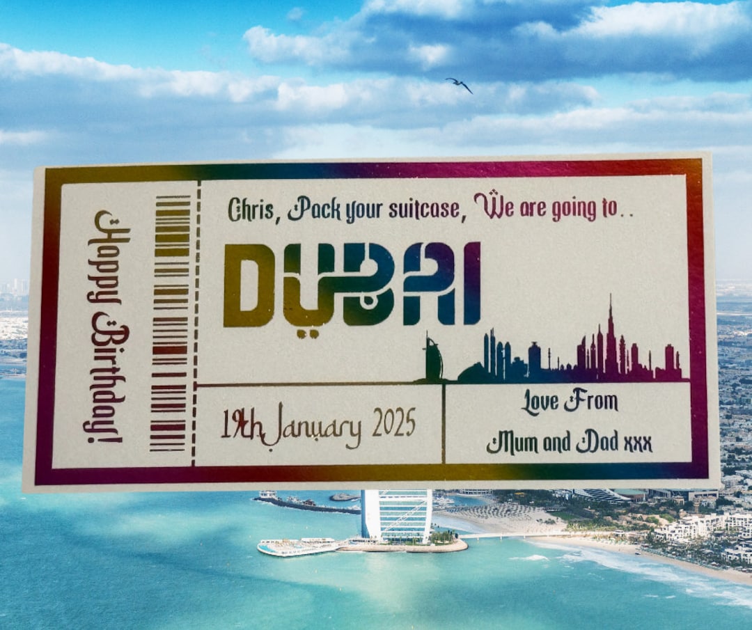 Personalised Dubai Vacation Keepsake Ticket Voucher, Surprise ...