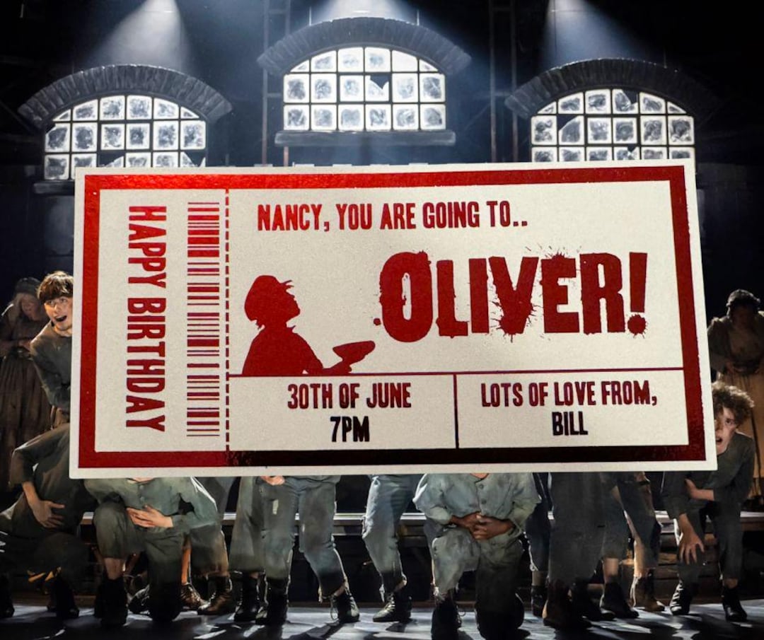 Personalised Oliver Musical Keepsake Ticket Voucher, Surprise ...