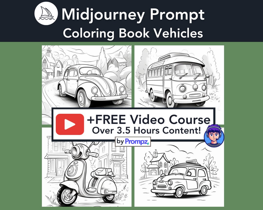 Midjourney Prompt for Coloring Book Vehicles, Customizable, Best ...