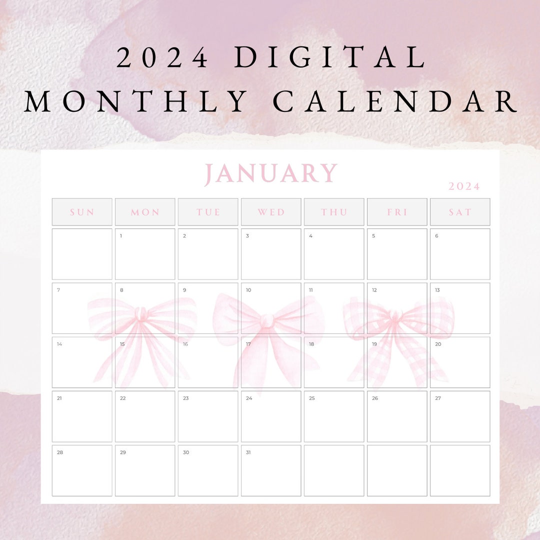 2024 Digital Monthly Calendar Coquette Bow - Etsy