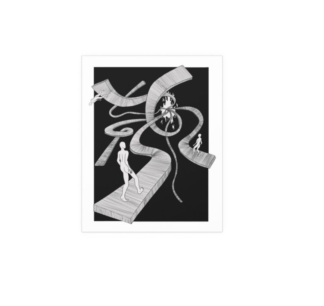 Pathways Downloadable Black and White Print Black Ink Illustration by ...