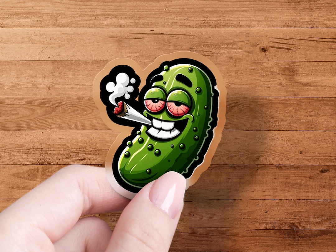 Pickle Smoking Weed Sticker, Funny 420 Cannabis Sticker, Funny Weed ...