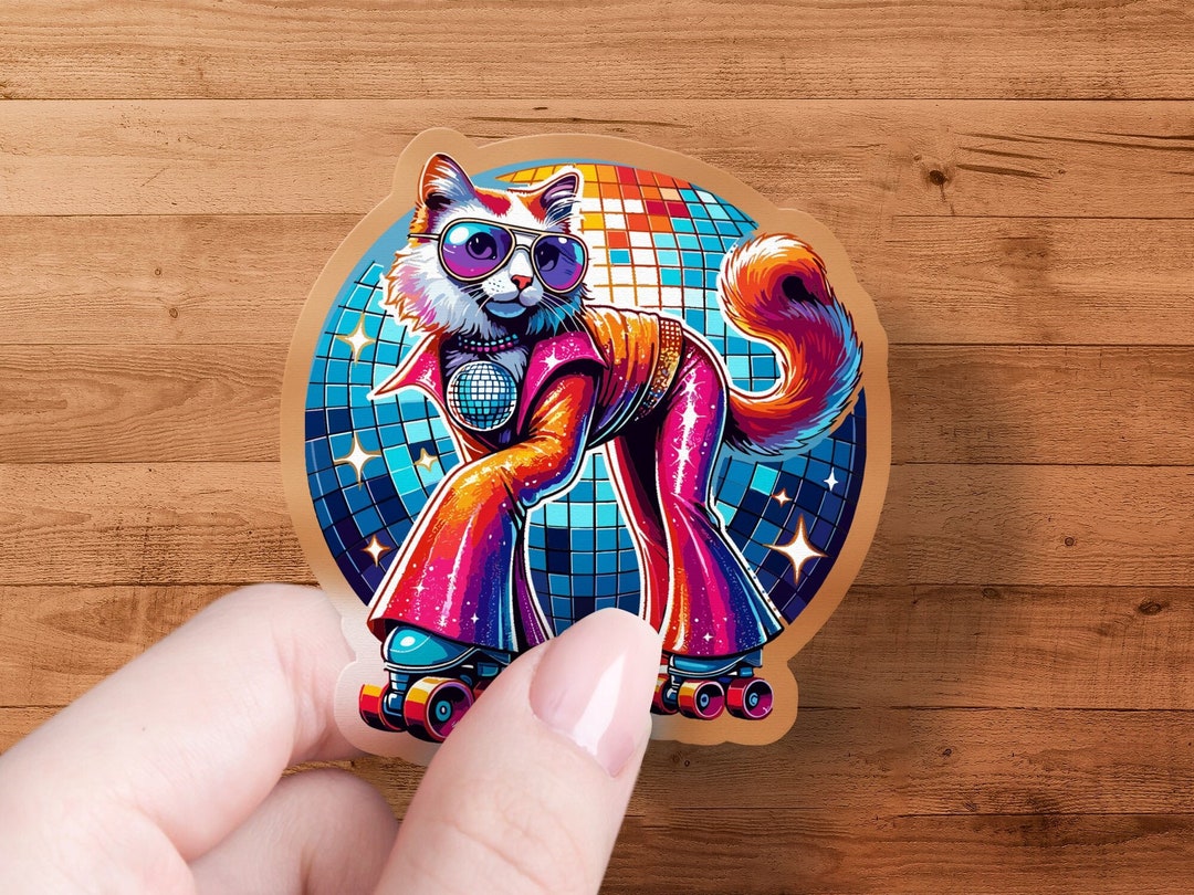 Disco Cat Stickers, Cute 90s Cat Gift, Funny Workplace Sticker, Funny ...