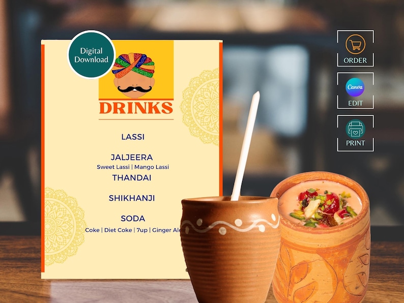 Rajasthani Indian Drink Menu: Vibrant Party Bar Menu (digital Download ...