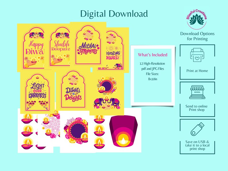 Vibrant Diwali Poster Set: Festival of Lights Decor (digital Download ...