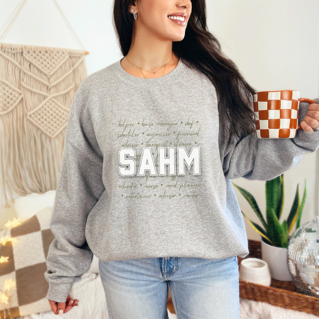 Sport Grey SAHM University Style Crewneck Sweatshirt Gift for New Mom ...